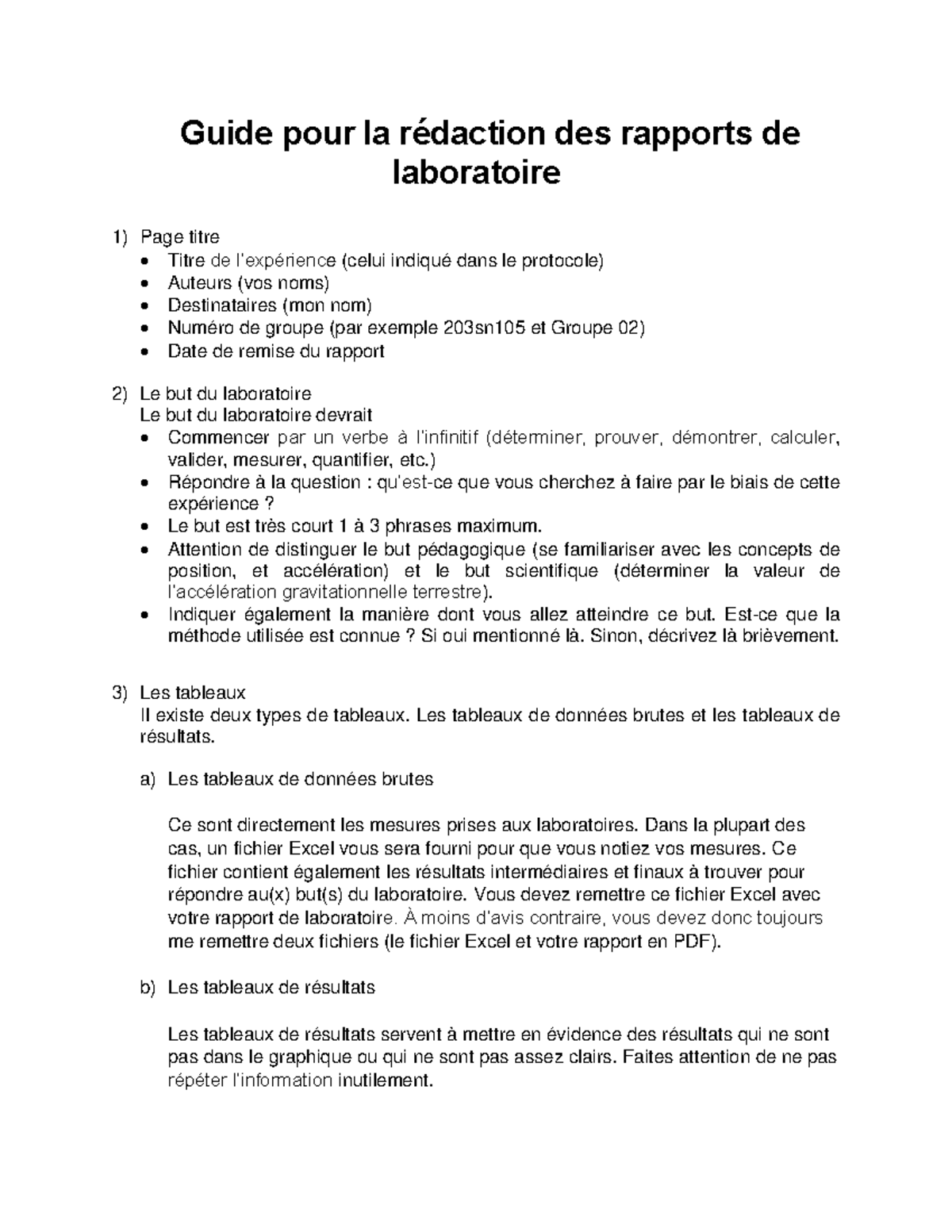 Guide pour la rédactions des rapports de laboratoire - Guide pour la rédaction des rapports de ...