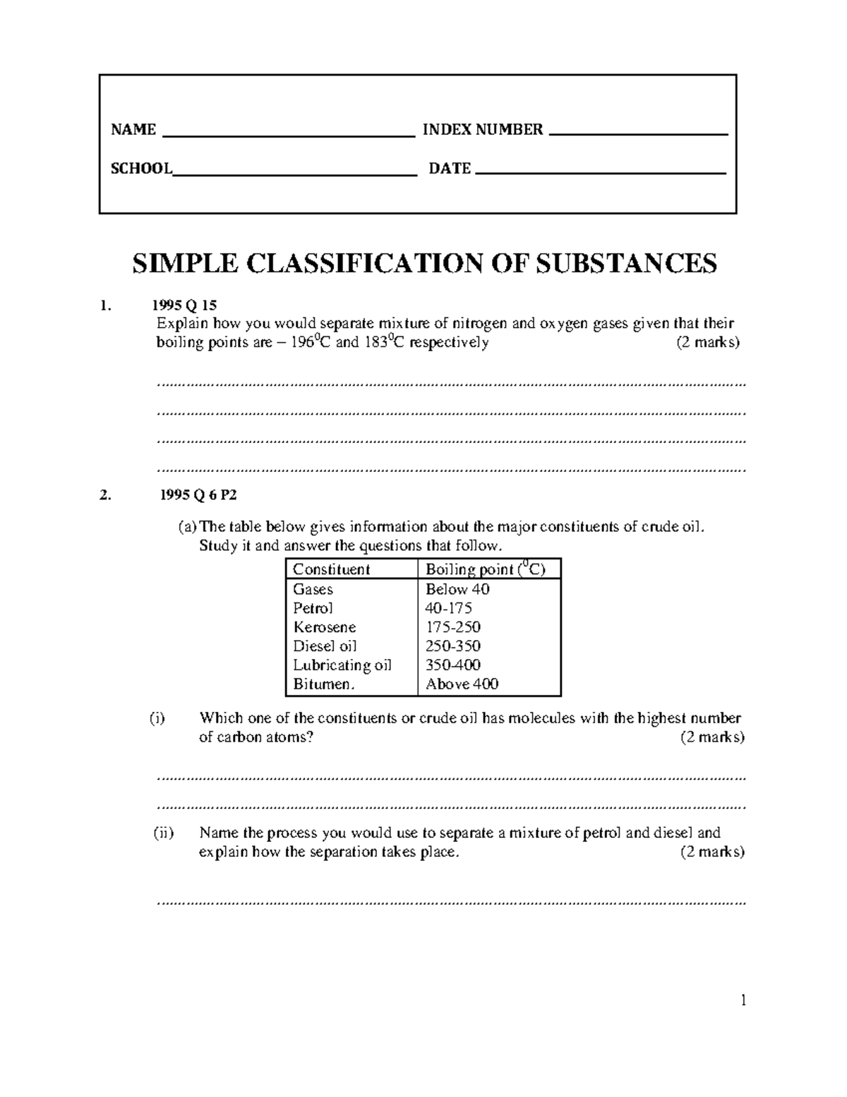 Simple Classification OF Subtances - SIMPLE CLASSIFICATION OF ...