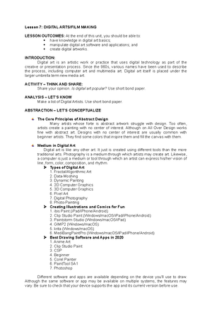 Lesson 5 Art Appreciation - Lesson 5: PERFORMING ARTS LESSON OUTCOMES ...