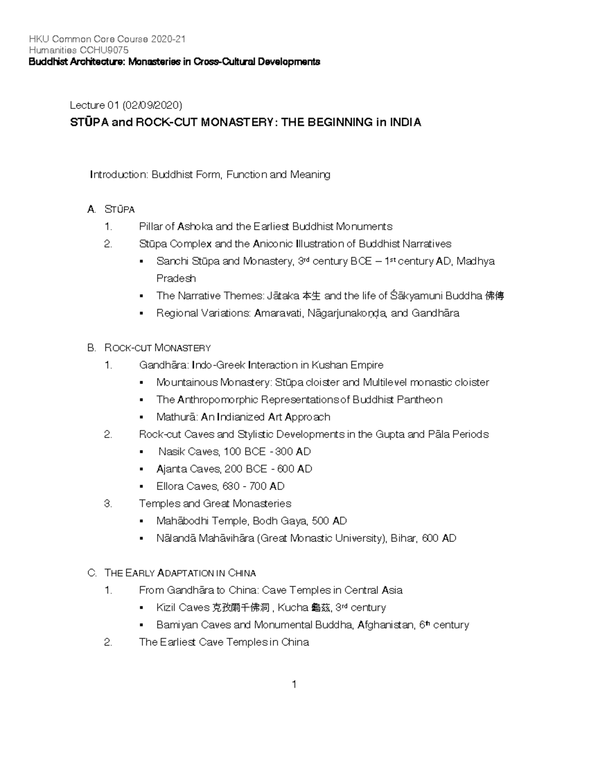 9075 Lecture 01 Handout 2020 - HKU Common Core Course 20 20 - 21 ...