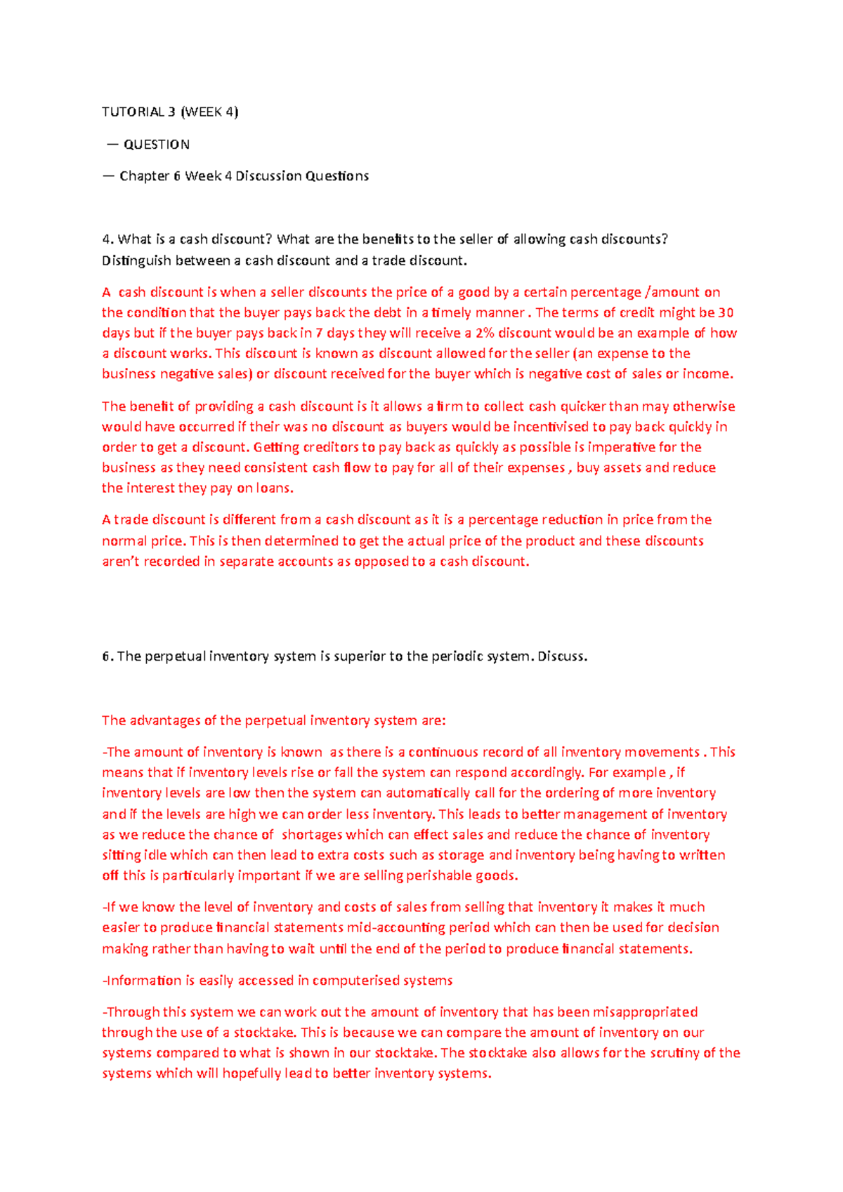 Tutorial 3 answers - TUTORIAL 3 (WEEK 4) — QUESTION — Chapter 6 Week 4 ...