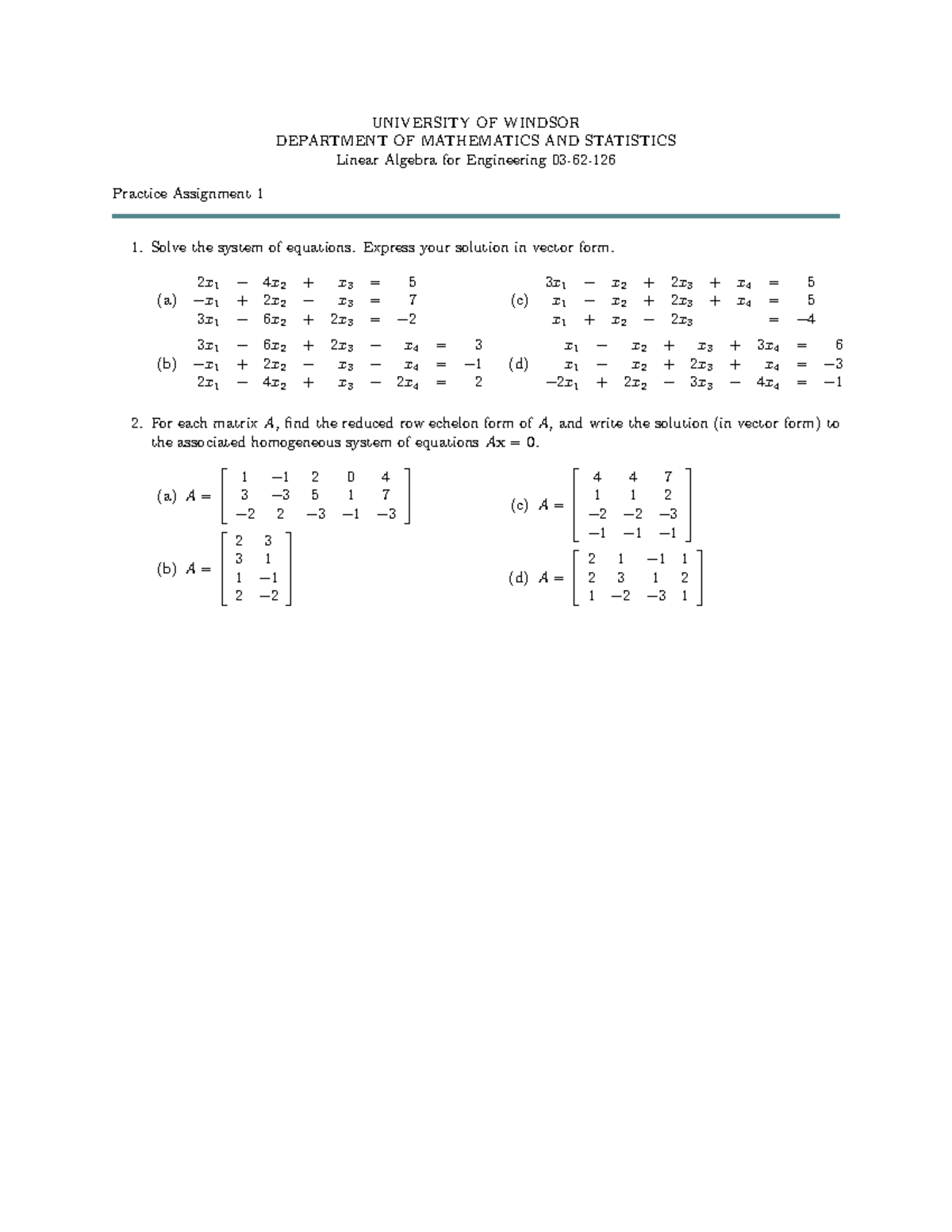 Weekly Assignments - Notes - DEPARTMENT OF MATHEMATICS AND STATISTICS ...