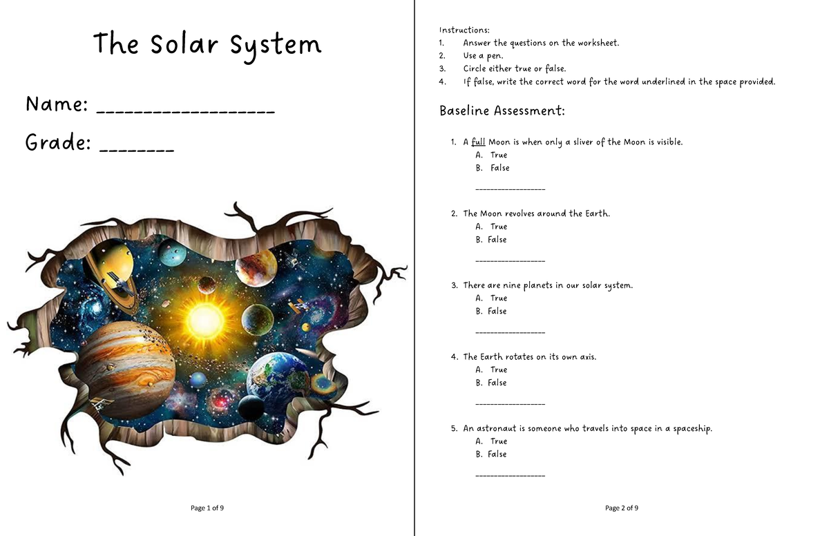 070717510340 - Grade 6 - The Solar System Name ...