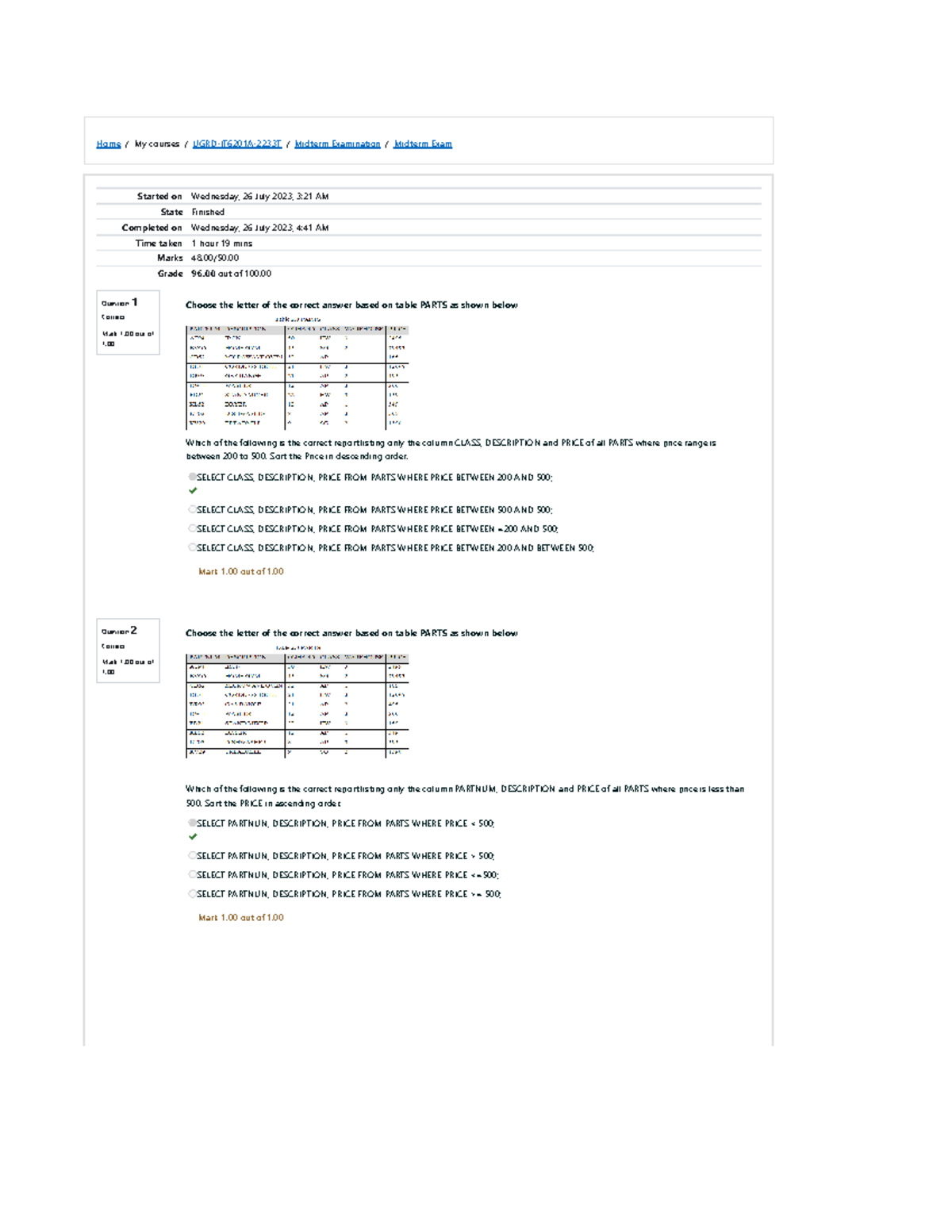 Midterm Exam Attempt review 2- IT6201a - Home / My courses / UGRD-IT6201A-2233T / Midterm - Studocu