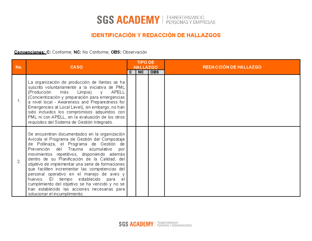 FORMATO IDENTIFICACION DE HALLAZGOS - IDENTIFICACIÓN Y REDACCIÓN DE ...