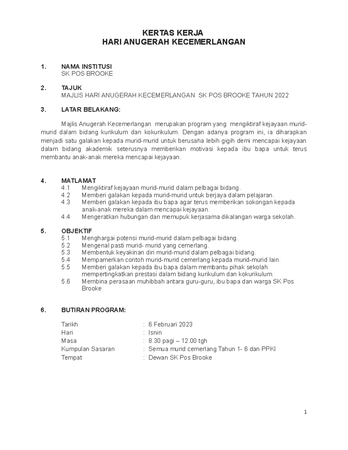 Kertas Kerja Majlis HARI Anugerah Cemerlang SKPB 2022doc - KERTAS KERJA ...