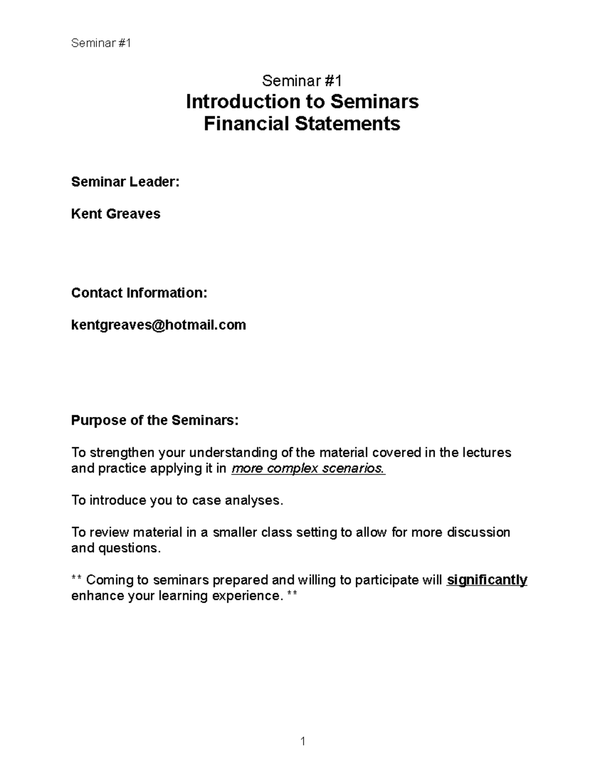 Seminar 1 - Acctg 311 - Lecture notes 1-2 - Seminar Seminar ...