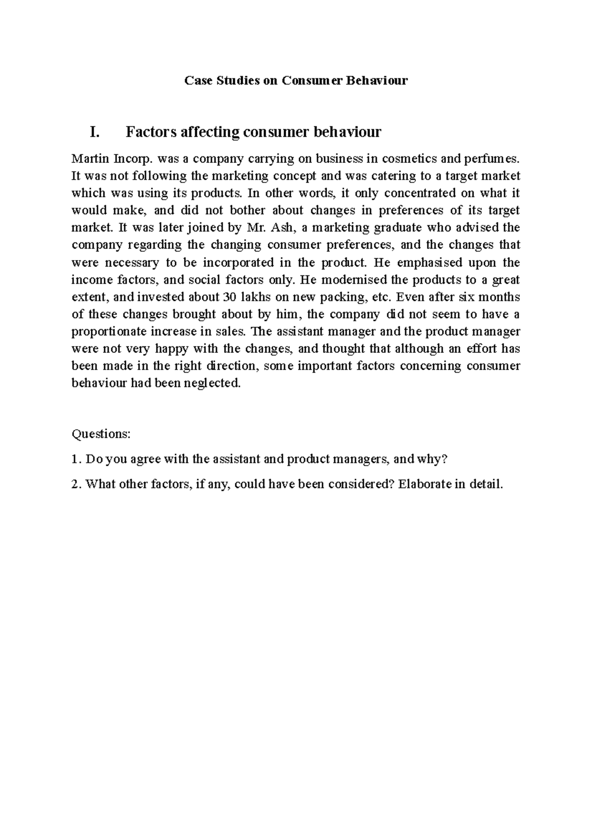 Case Studies on CB - case studyy - Case Studies on Consumer Behaviour I ...