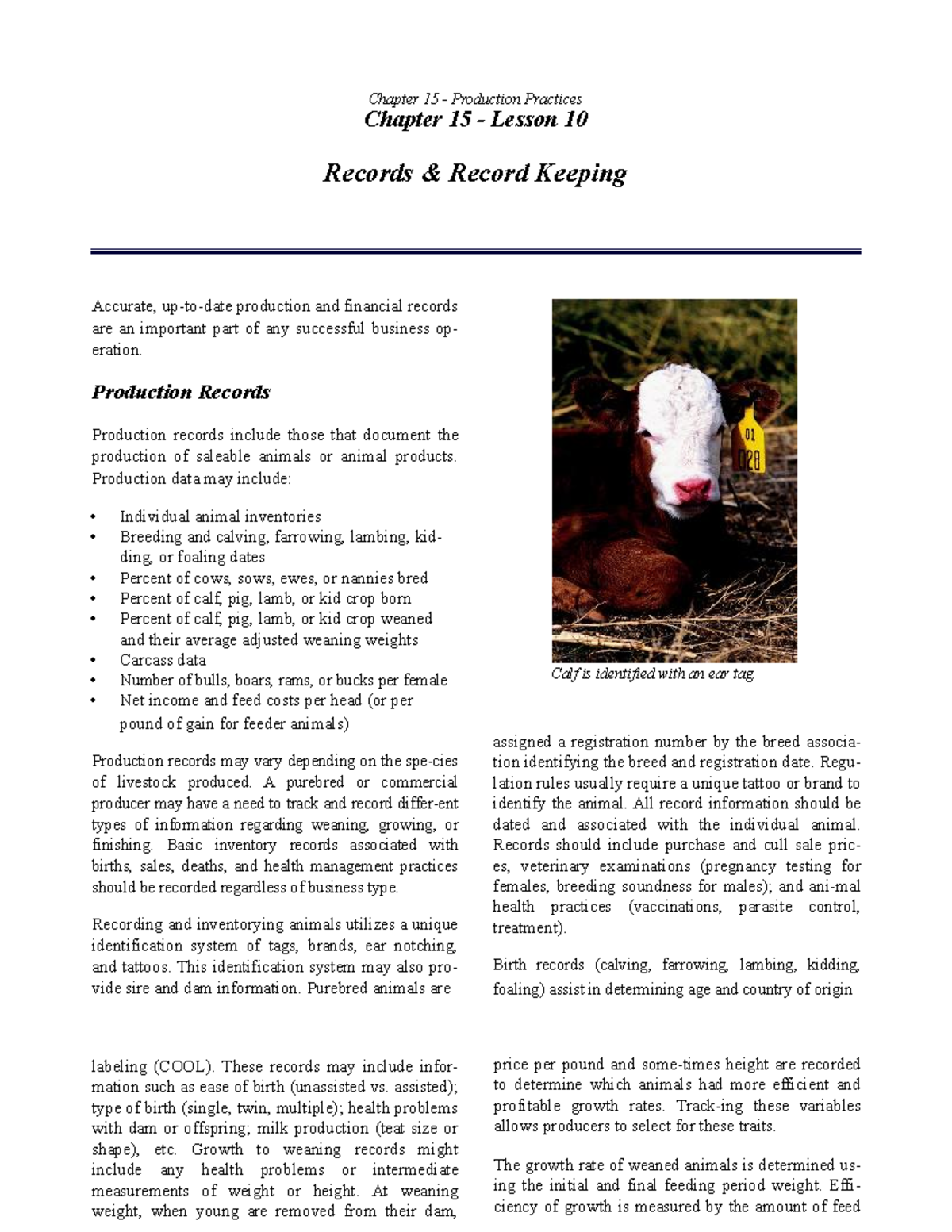 Ch15-10 Records Record Keeping - Chapter 15 - Production Practices ...
