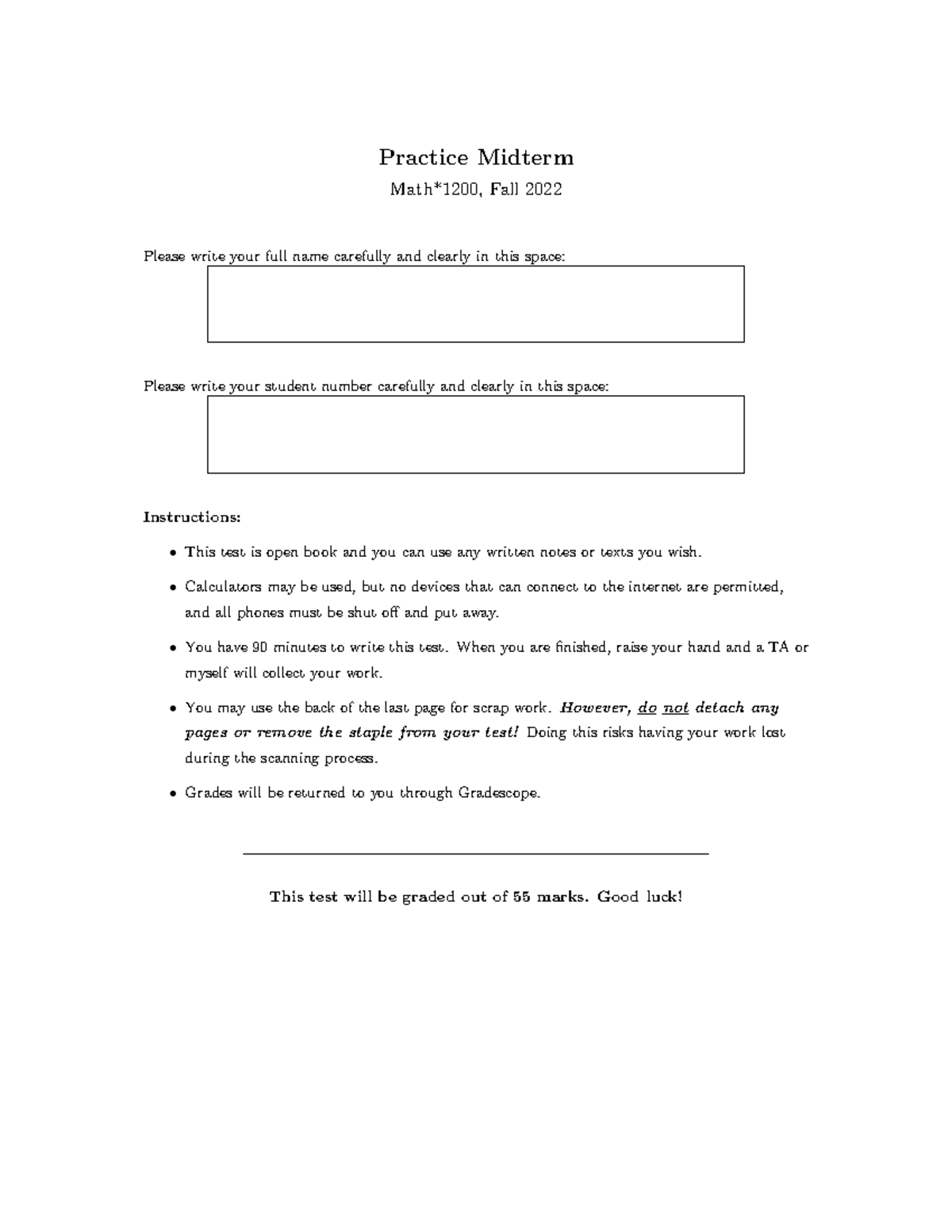 Math 1200 midterm Test 1 - F22 - Practice - Practice Midterm Math*1200 ...