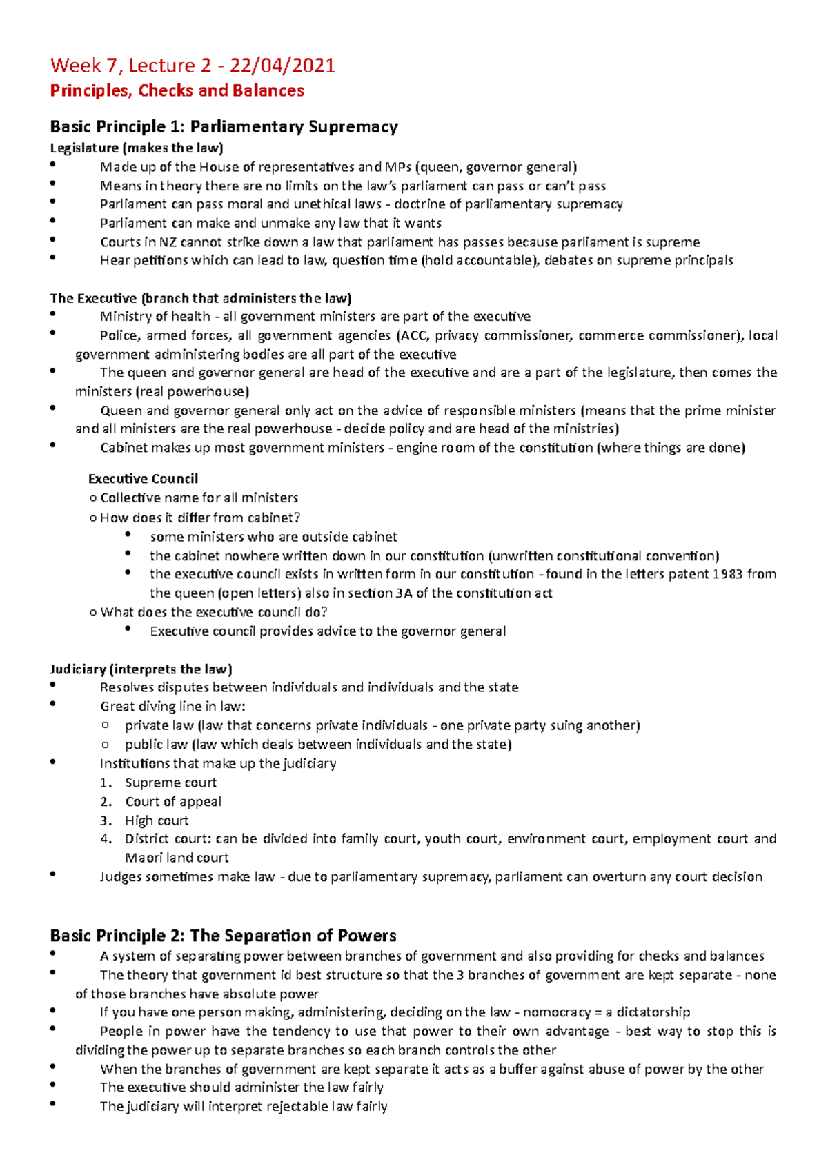 LAWS121 Week 7 Lecture 2 on Principles, Checks and Balances - Week 7, Lecture 2 - 22/04 ...