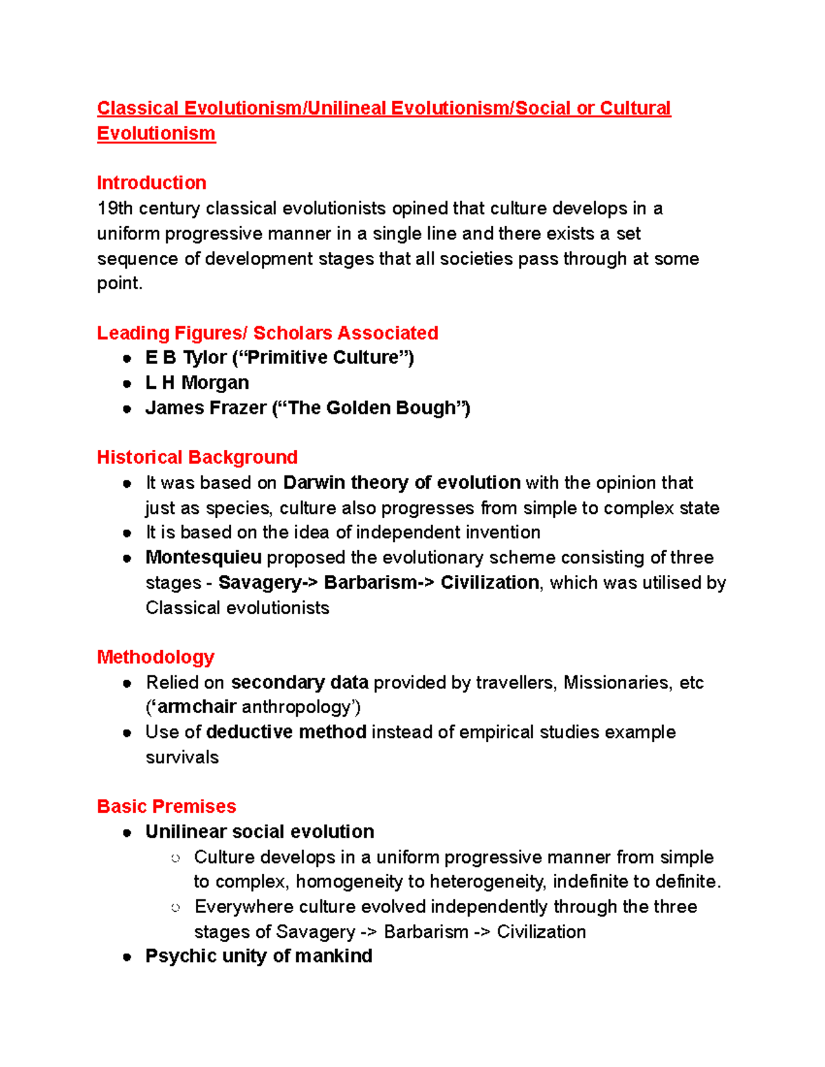 Classical Evolutionism - Classical Evolutionism/Unilineal Evolutionism ...