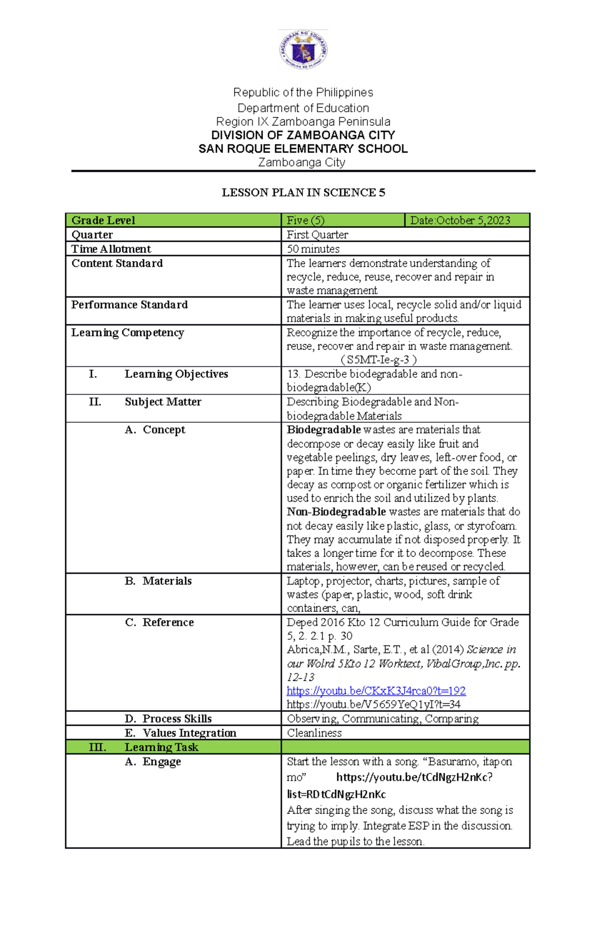 Science 5 Q1wk6D1 LC13 - Republic of the Philippines Department of ...