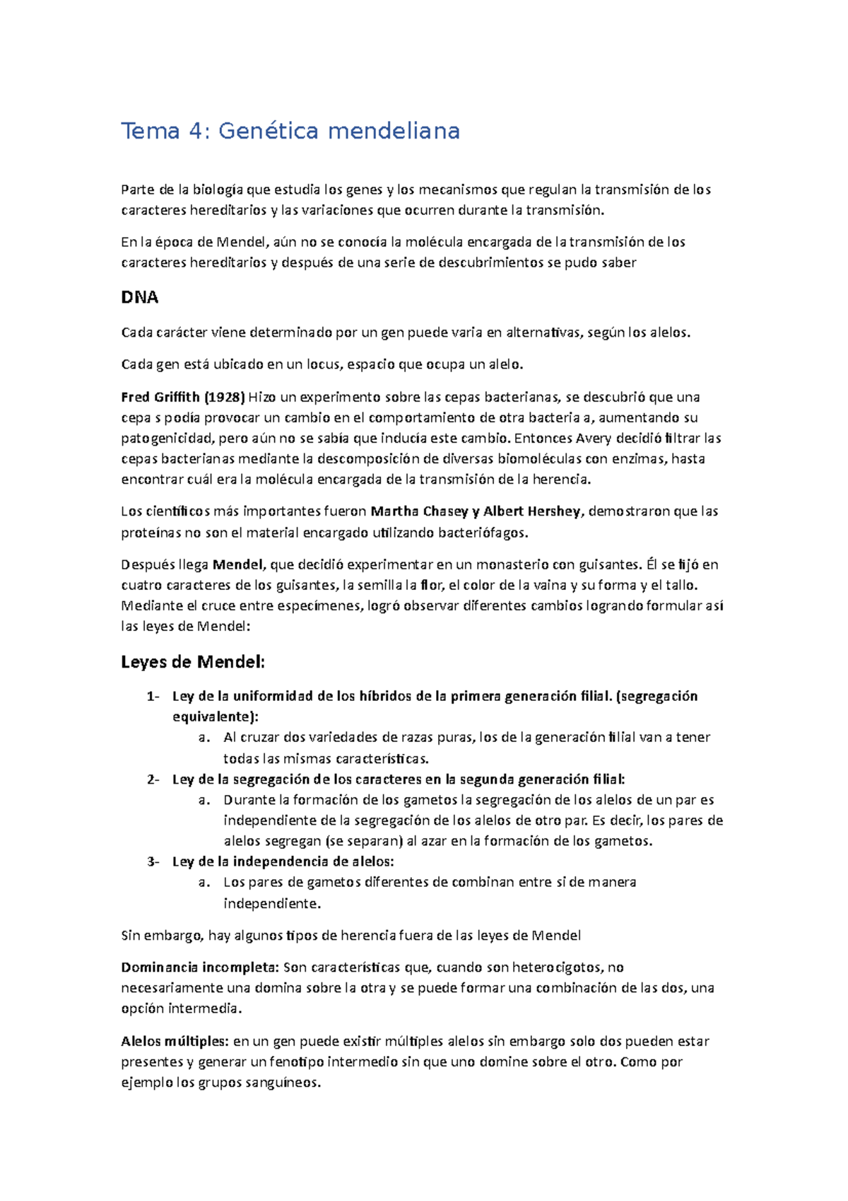 Genética mendeliana(04-11-2022) - Tema 4: Genética mendeliana Parte de ...