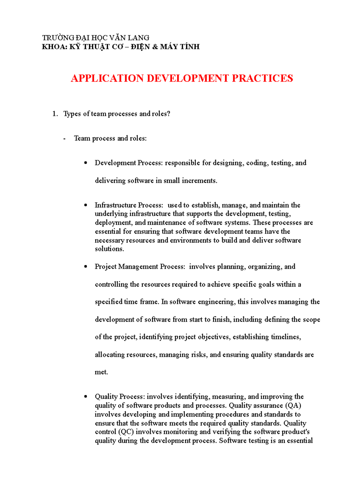 Application Development Practices - TRƯỜNG ĐẠI HỌC VĂN LANG KHOA: KỸ ...