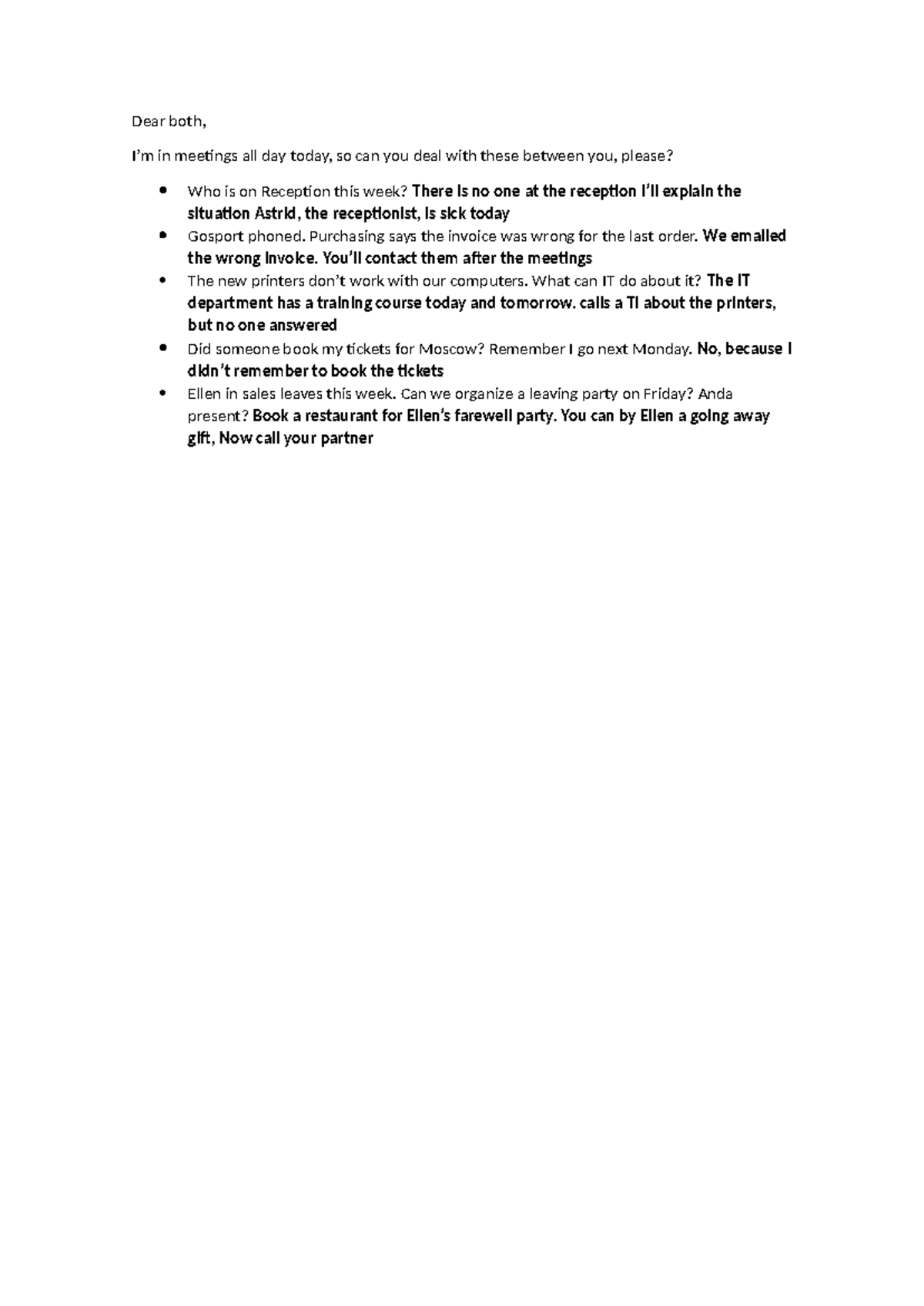 Abdel benlahbib Unit 5 - trabajo de ingles - Dear both, I’m in meetings ...