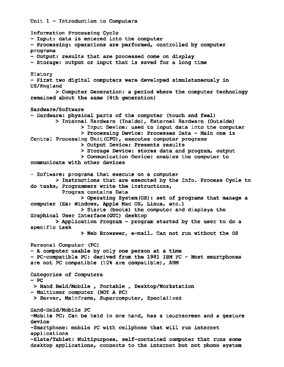 Unit 1 - Exam Material Document Notes - Unit 1 — Introduction to ...