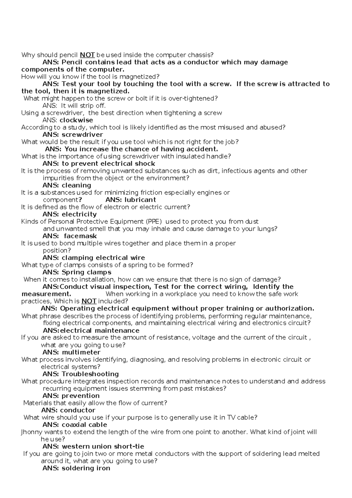 3RD-PT- Reviewer - Why should pencil NOT be used inside the computer ...