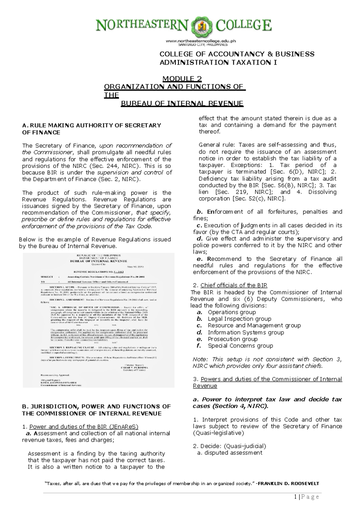 2. Organization and Functions of the BIR889 - COLLEGE OF ACCOUNTANCY ...