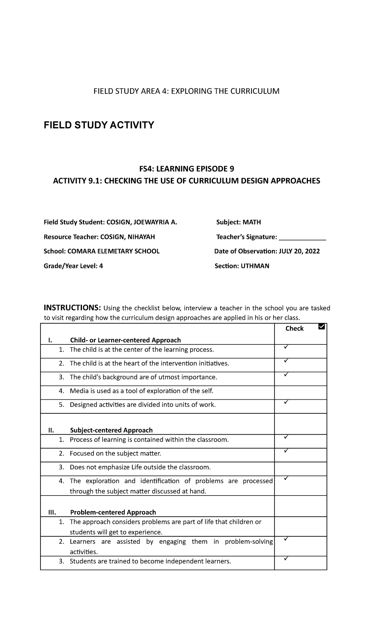 FS2 Episode 9-11 - FIELD STUDY AREA 4: EXPLORING THE CURRICULUM FIELD ...