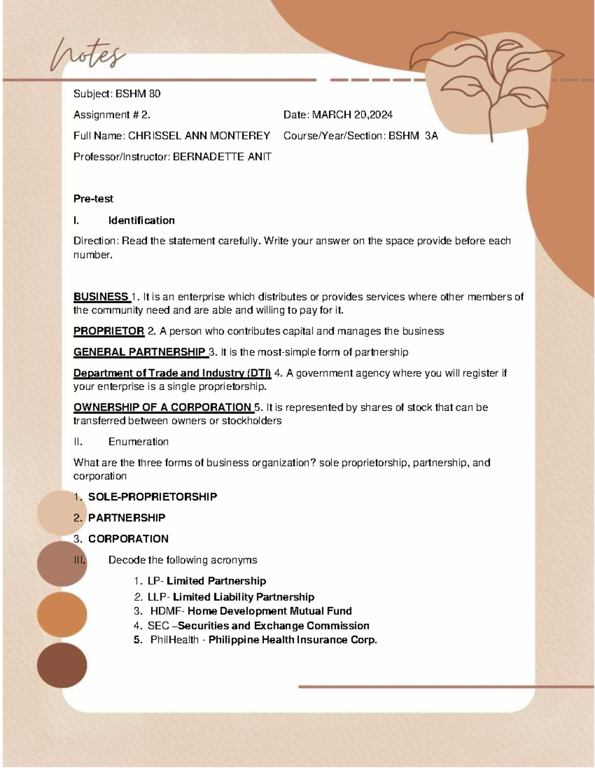 Module-1 - Activity and task module - Subject: BSHM 80 Assignment # 2 ...