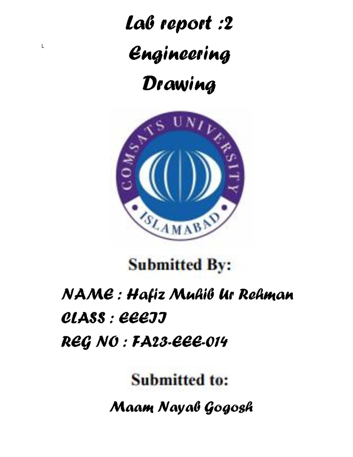 Lab 2 - this lab will help you - Engineering Drawing - ####### L Lab ...