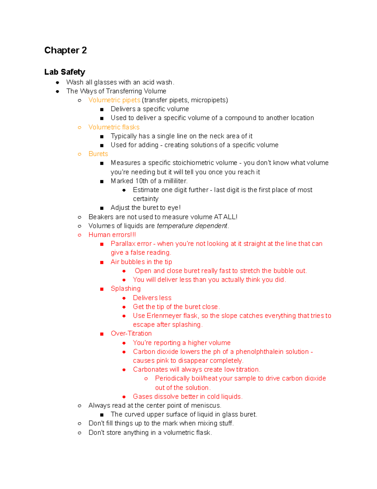 Chapter 2 Analytical Chemistry - Chapter 2 Lab Safety Wash all glasses ...