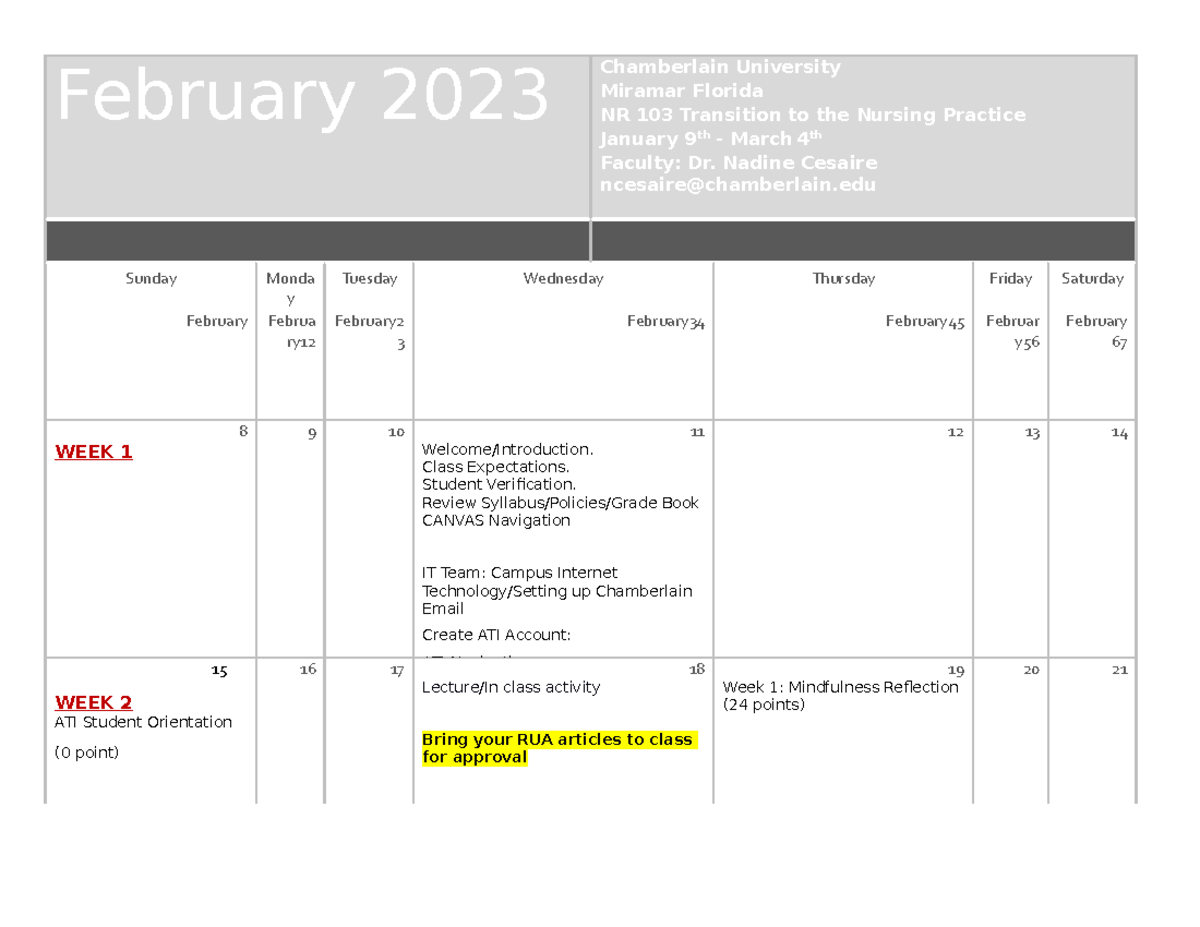Calendar January 2023 - n/v - February 2023 Chamberlain University ...