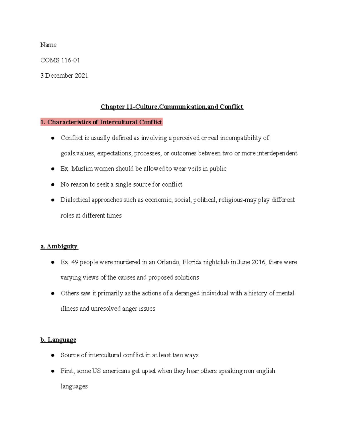 COMS-Chapter 11 reading notes - Name COMS 116- 3 December 2021 ...