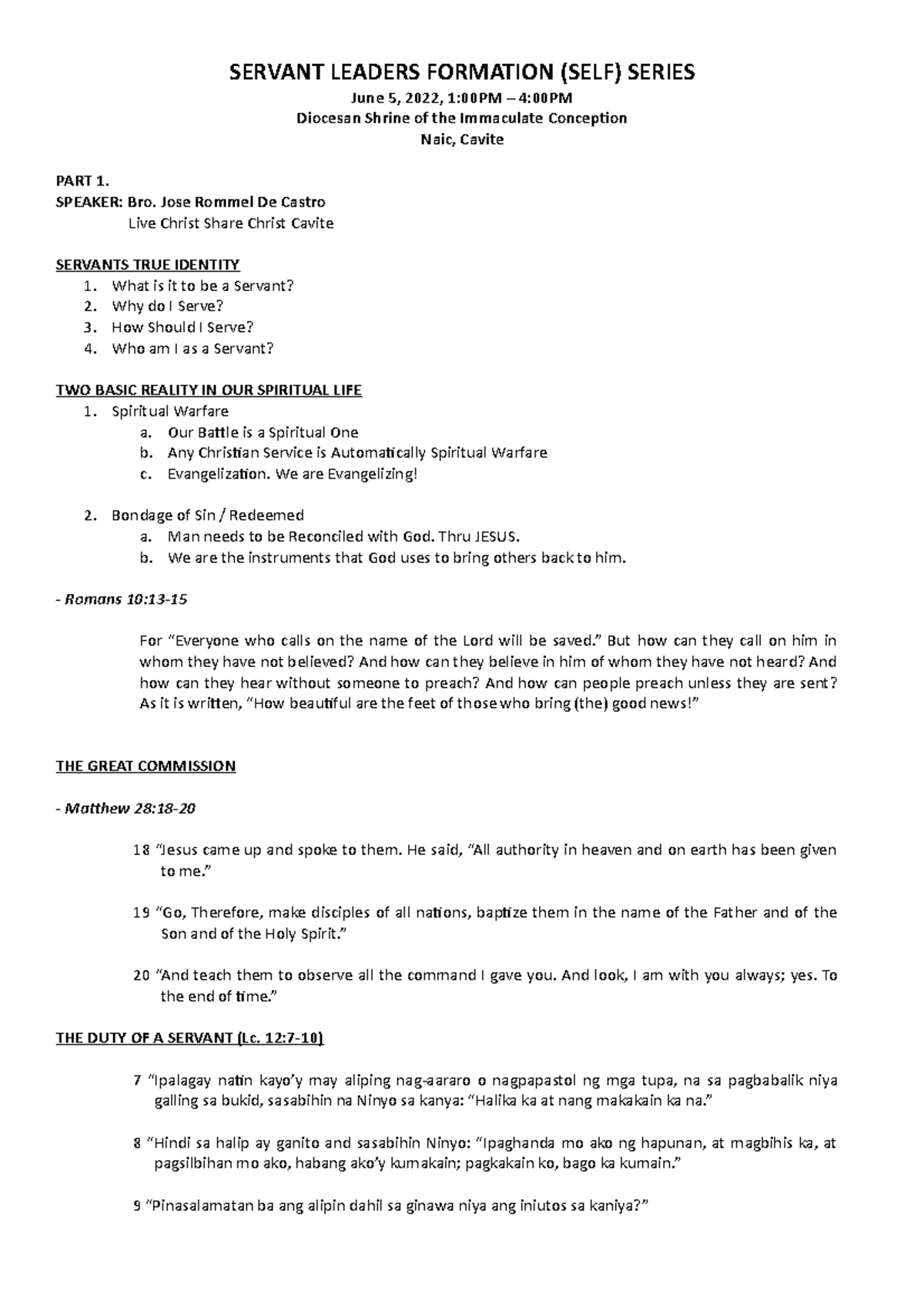 Module 1 and 2 - Servant Identity and Gift of Humility - SERVANT ...