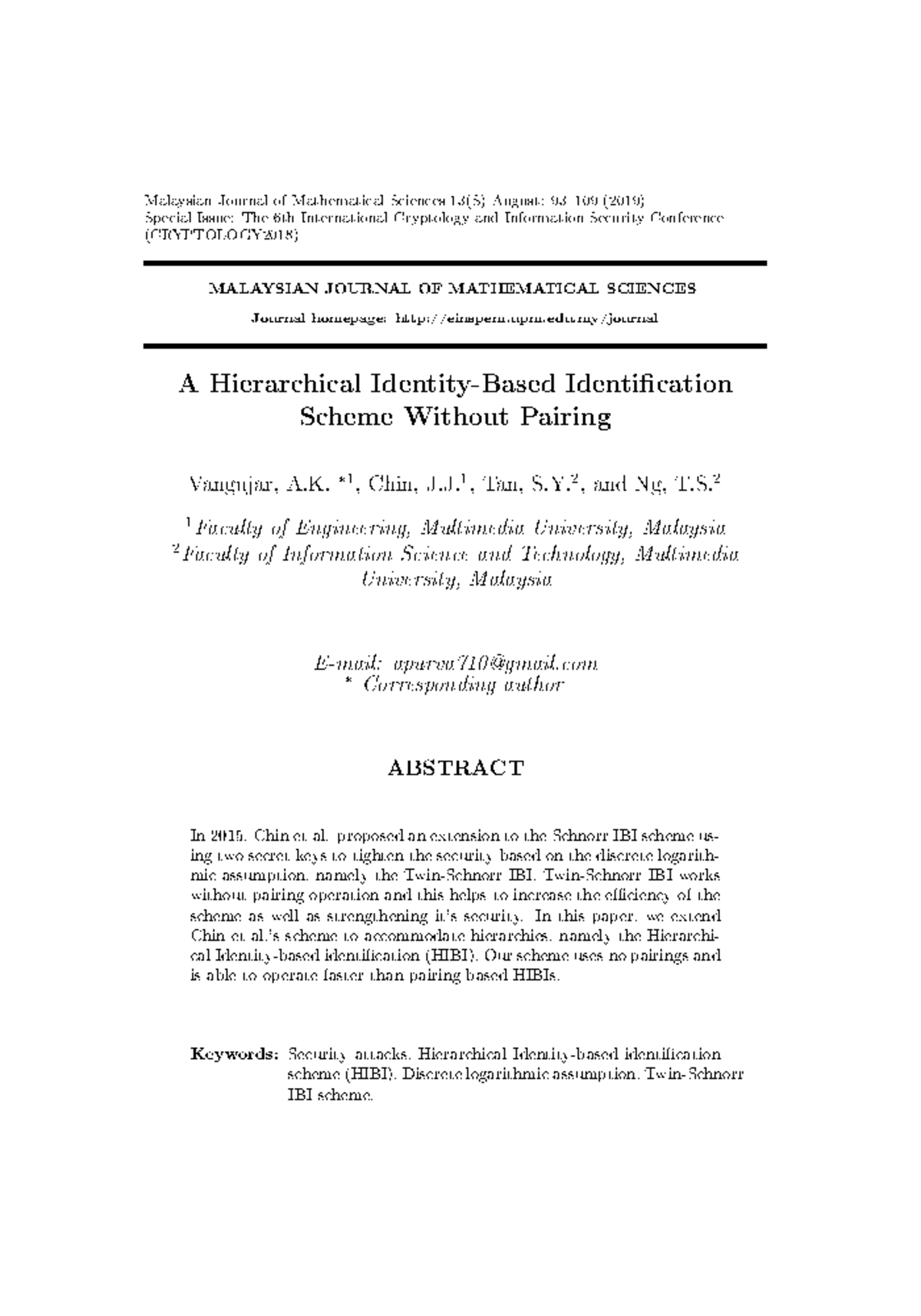 A Hierarchical Identity-Based Identification Scheme Without Pairing ...