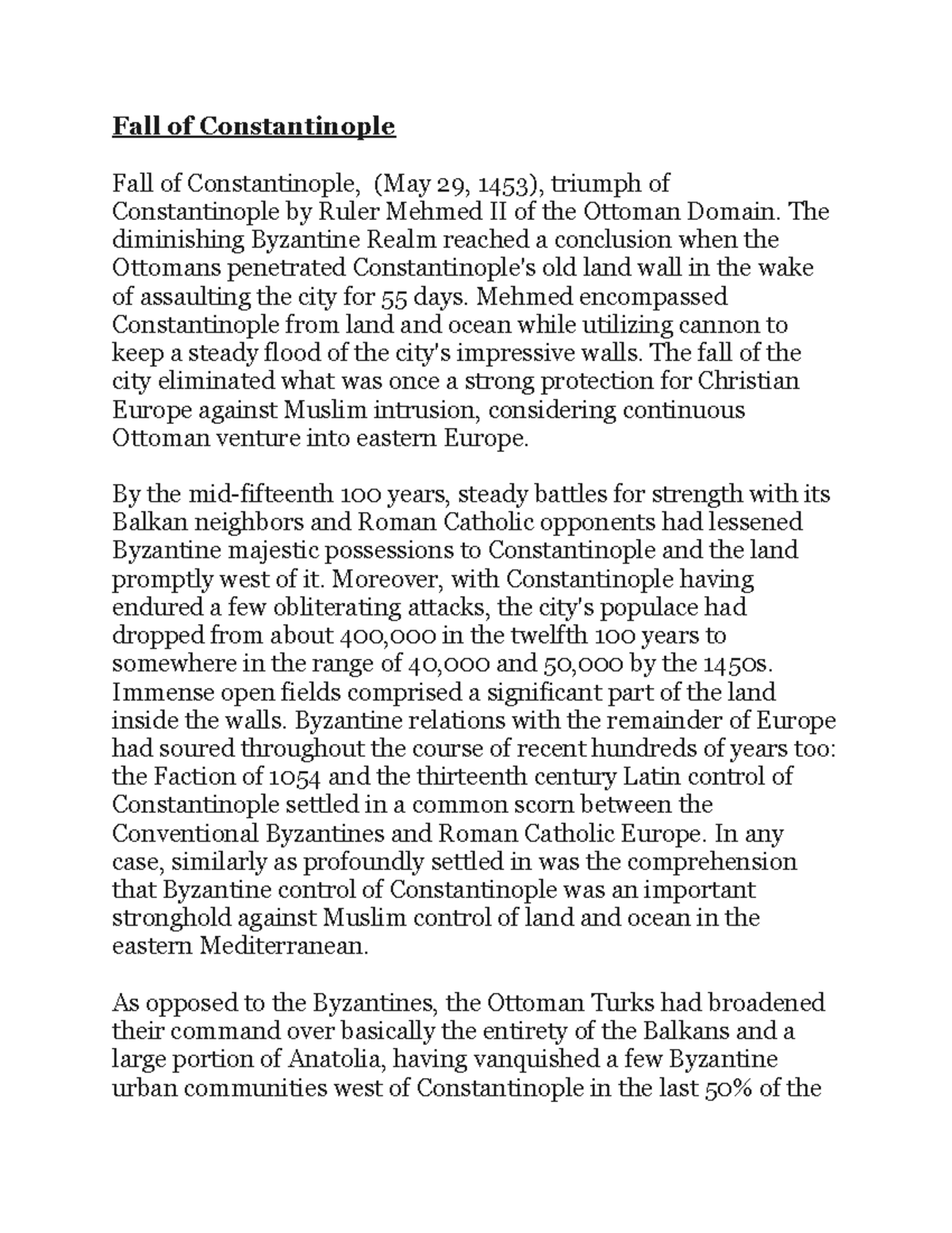 Fall of Constantinople - Fall of Constantinople Fall of Constantinople ...