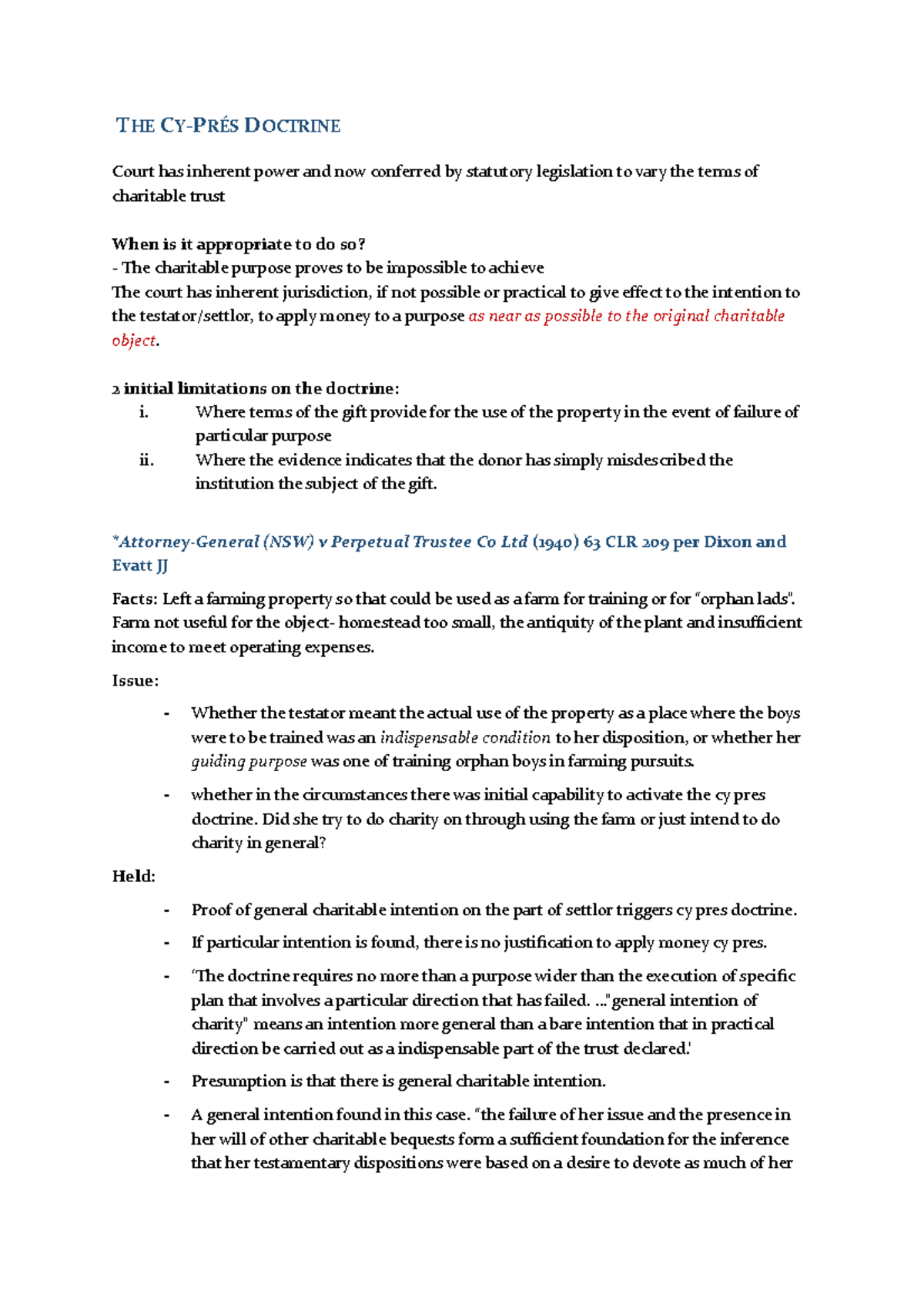 THE CY-PRÉS Doctrine - Lecture note 4 - THE CY-PRÉS DOCTRINE Court has ...