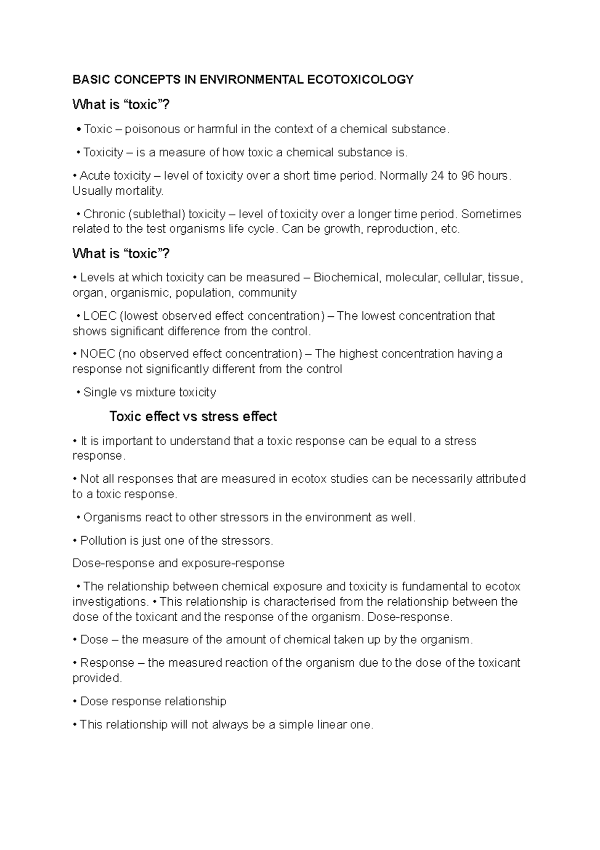Basic Terms in Environmntal Toxicology - BASIC CONCEPTS IN ...
