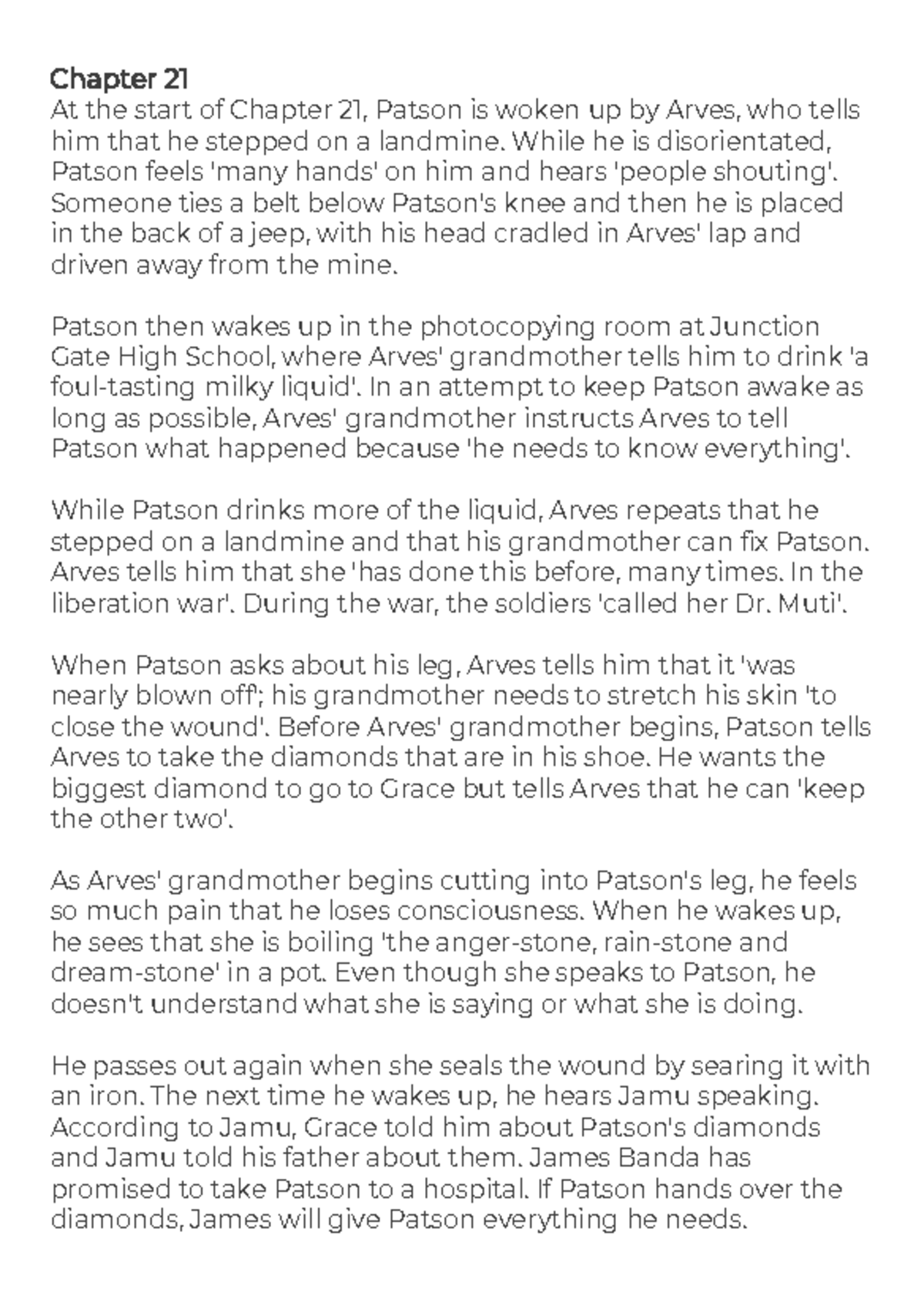 Diamond boy Chapter 21 Summary - Chapter 21 At the start of Chapter 21, Patson is woken up by ...