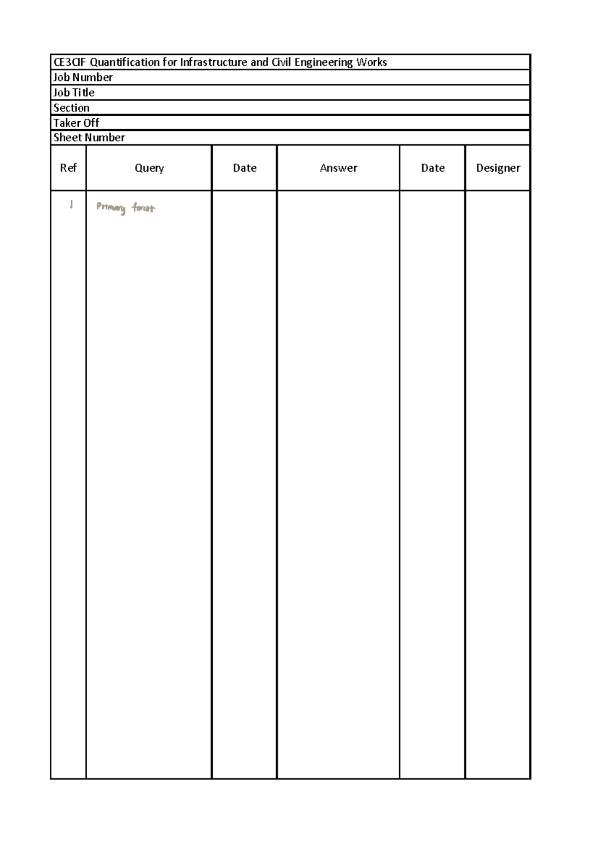Query Sheet Paper - DFGTHRTYJTUYIUOI;[0- CE3CIF Quantification for ...