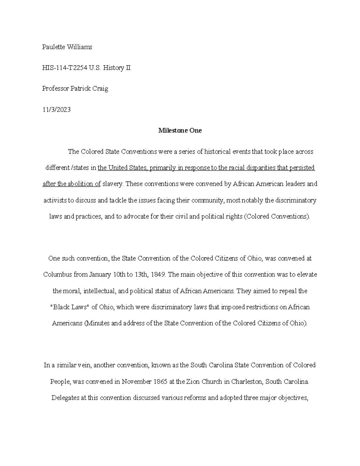 HIS-114-T2254 U.S. History II final project doc 1 - Paulette Williams ...