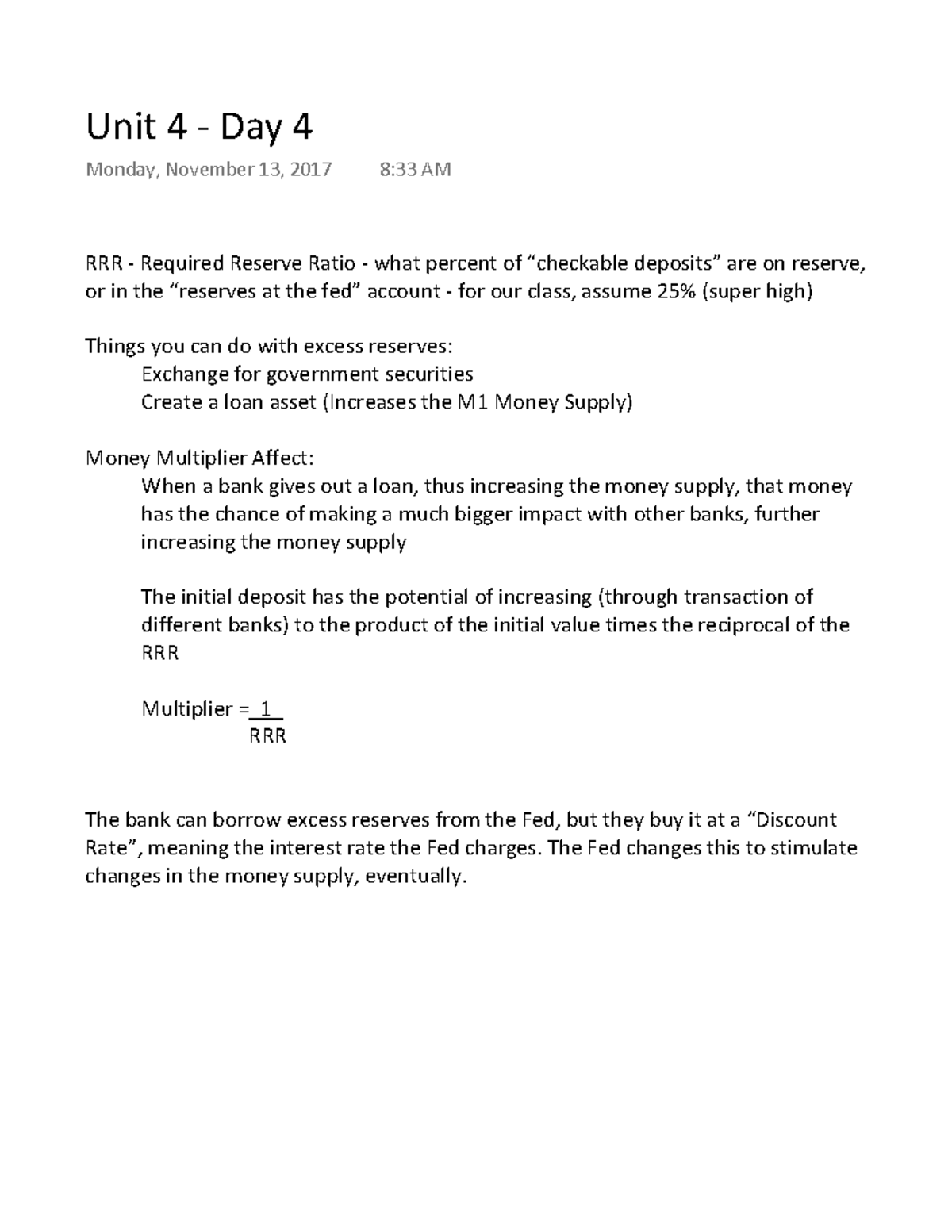 Unit 4 - Day 4 - Lecture notes 26 - Unit 4 - Day 4 Monday, November 13 ...