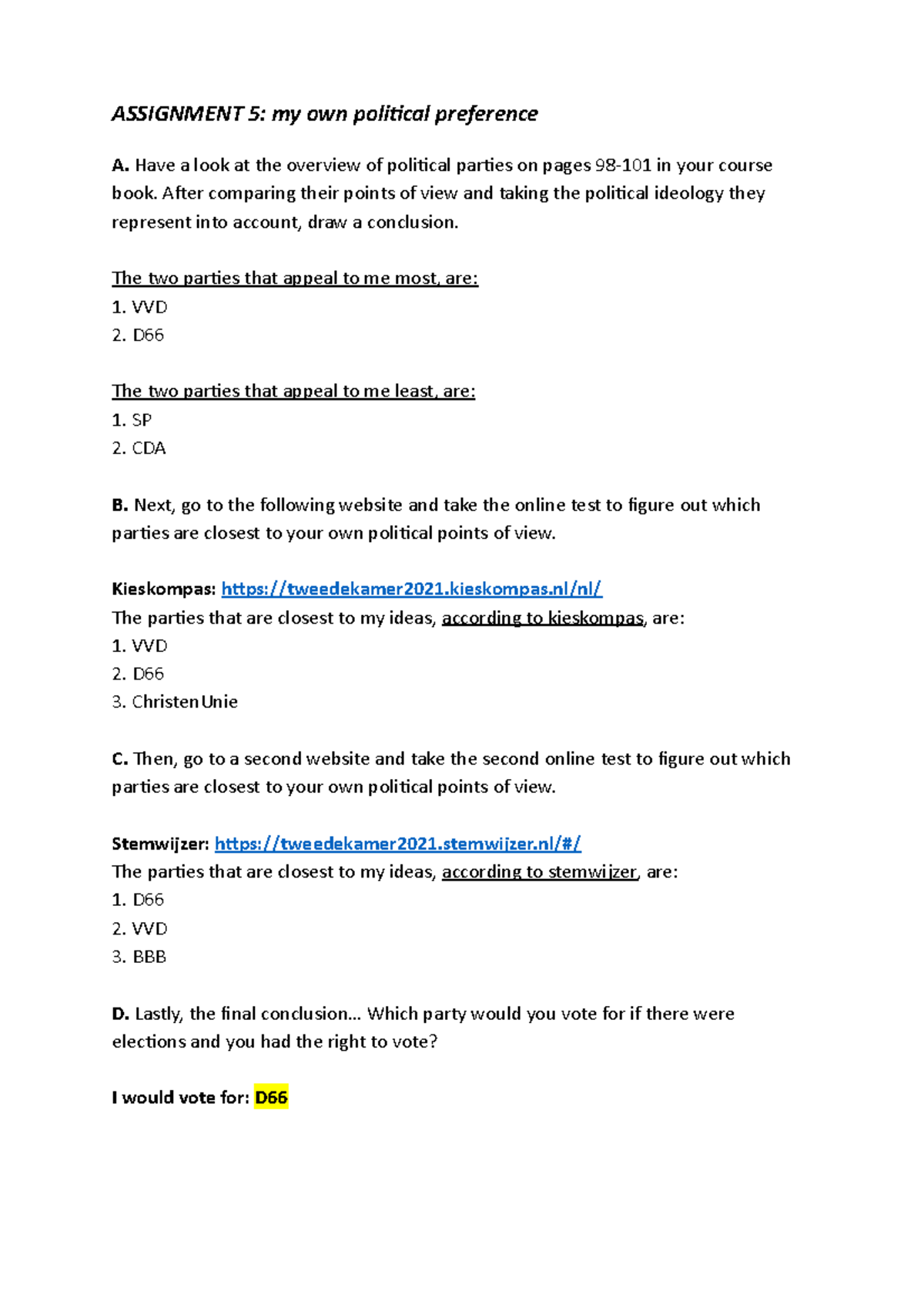 Assignment 5 - political parties - ASSIGNMENT 5: my own political ...