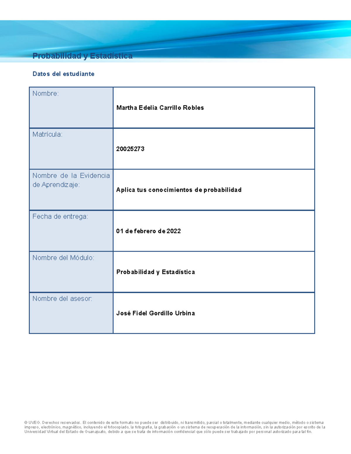 Módulo 17 Probabilidad - Probabilidad y Estadística Datos del ...