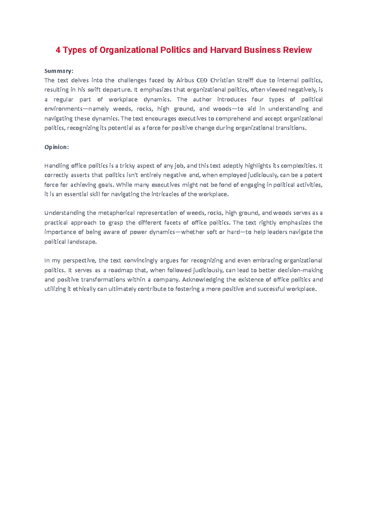 4 Types of Organizational Politics and Harvard Business Review - It ...