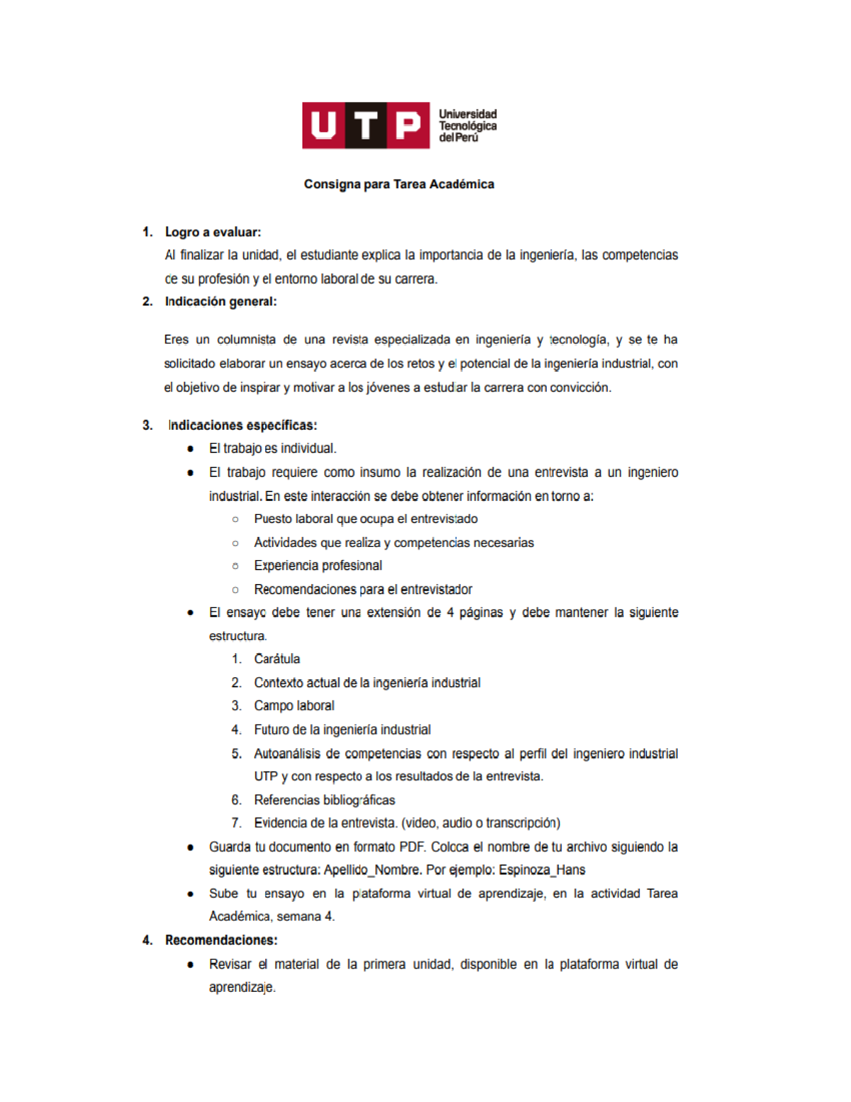 Consigna T-Academica 01 - Universidad UTP Tecnológica del Perú Consigna ...