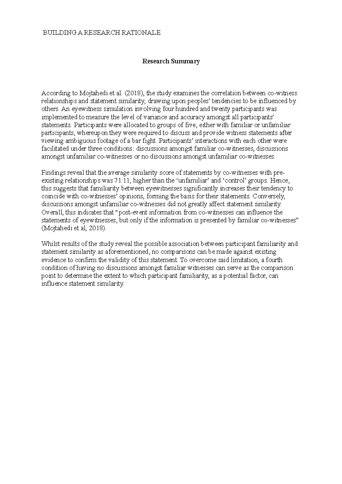 Research Summary - BUILDING A RESEARCH RATIONALE Research Summary ...