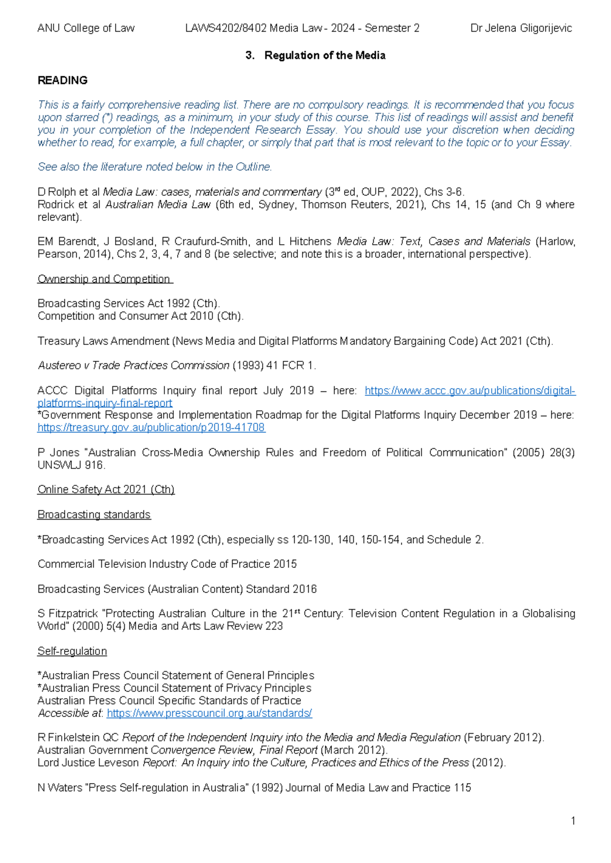 3. Regulation of the media - Outline - Regulation of the Media READING ...