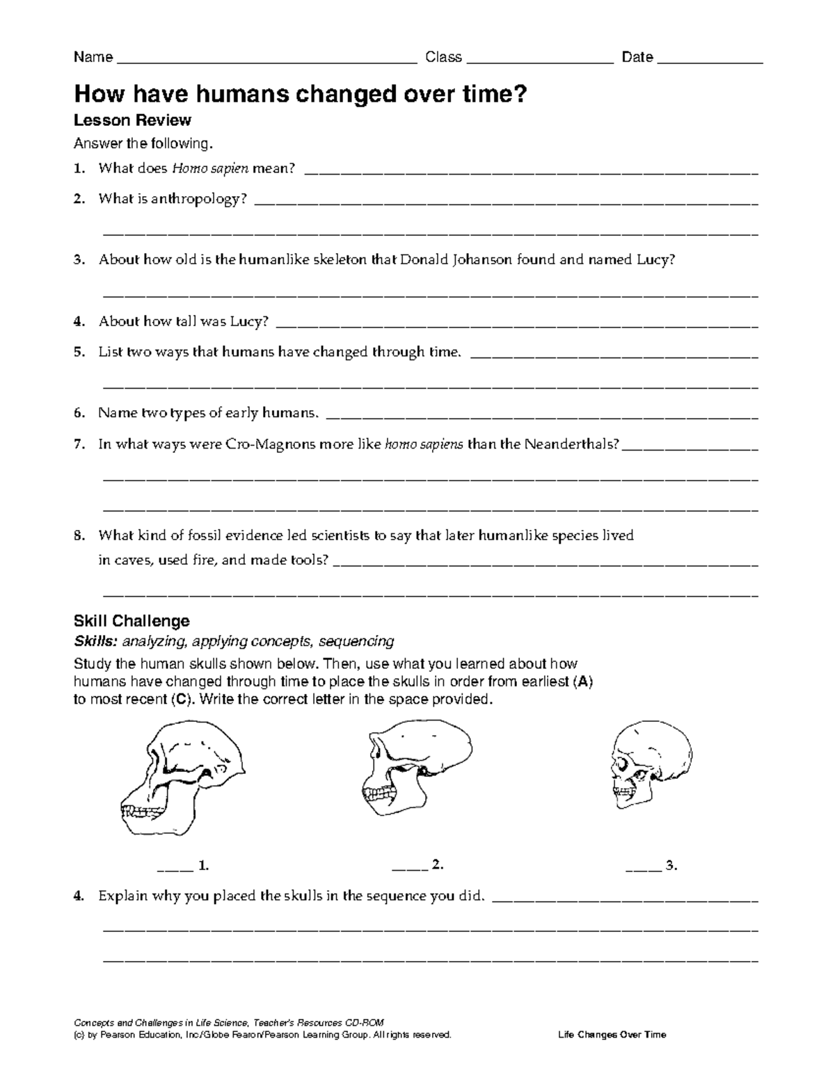 How have humans changed over time - Name Class Date Concepts and ...