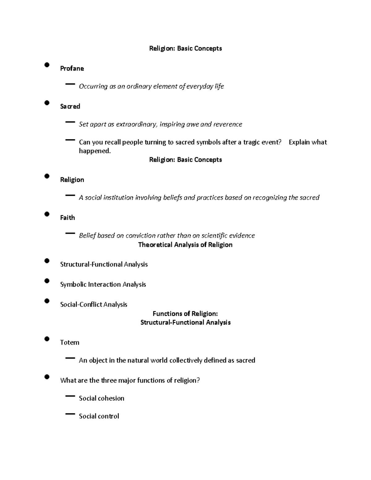 Religion basic concepts - Religion: Basic Concepts • Profane ...