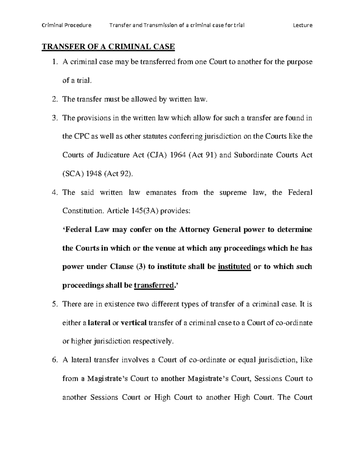 Transfer of cases extra reading - TRANSFER OF A CRIMINAL CASE A ...