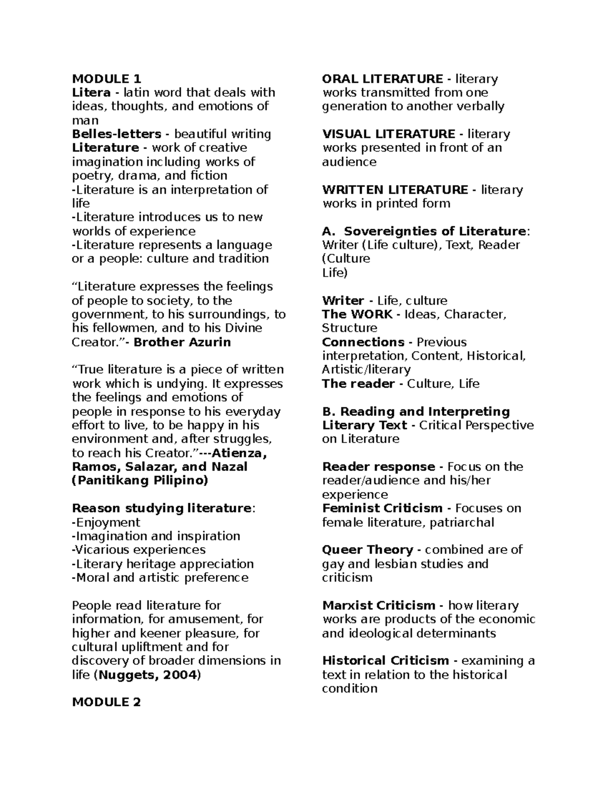 Pakin-reviewer-philit - MODULE 1 Litera - latin word that deals with ...