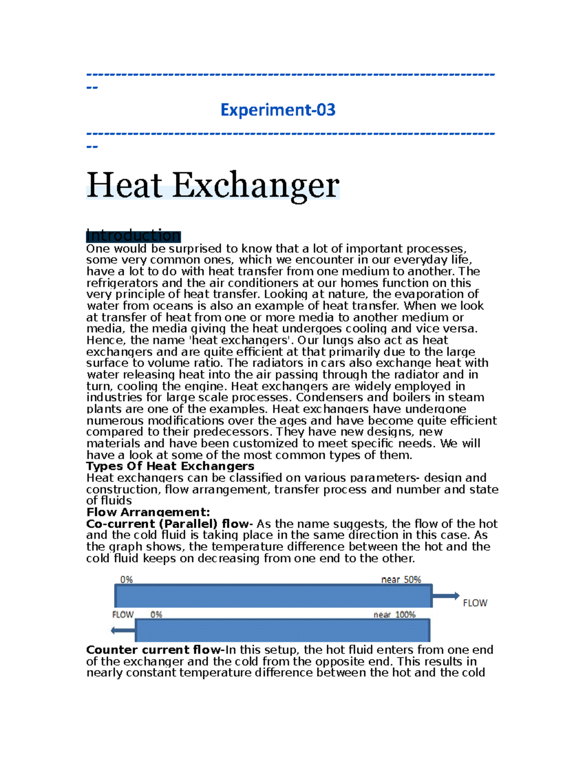 Experiment 3 (Heat Exchanger) - Experiment- Heat Exchanger Introduction ...