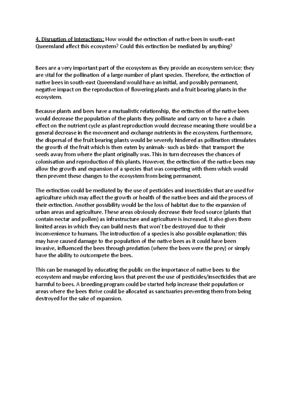 Essay "Post-Field Trip Essay" - grade 18/20 - 4. Disruption of ...